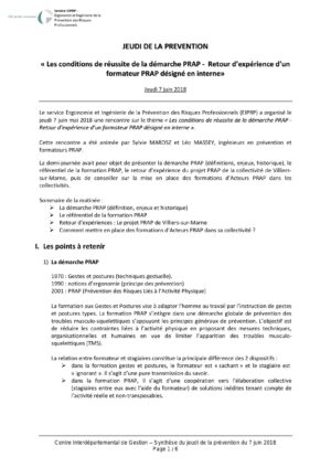 Les conditions de réussite de la démarche prap : Retour d'expérience d ...